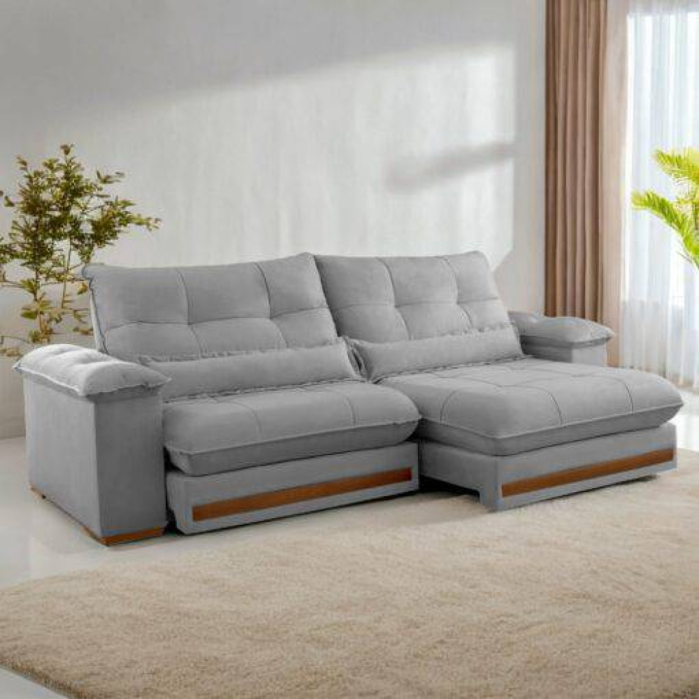 Sofá Qatar Retrátil Reclinável 2,50m - Veludo Prata