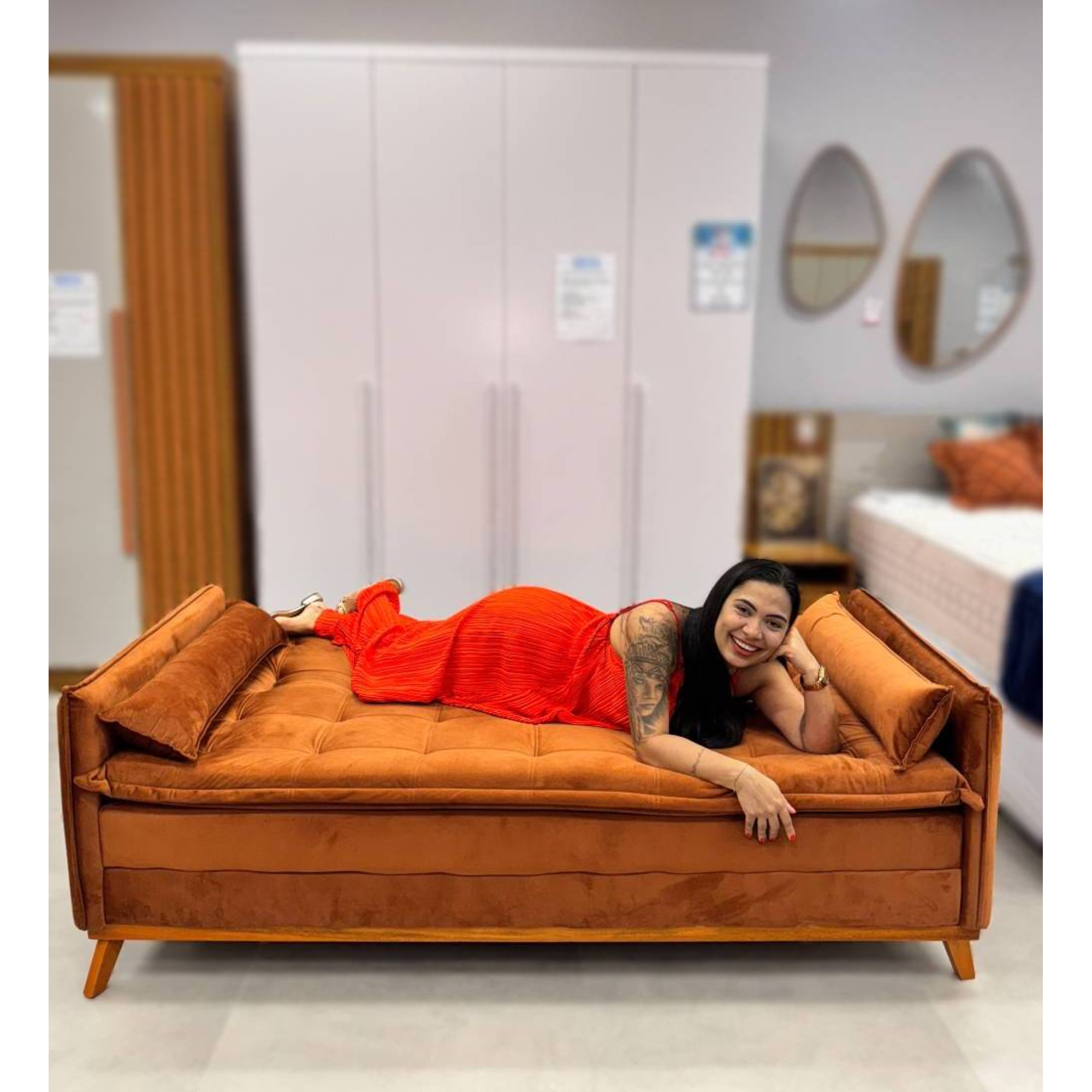 Sofá Cama Sofia Reclinável 2m - Terracota