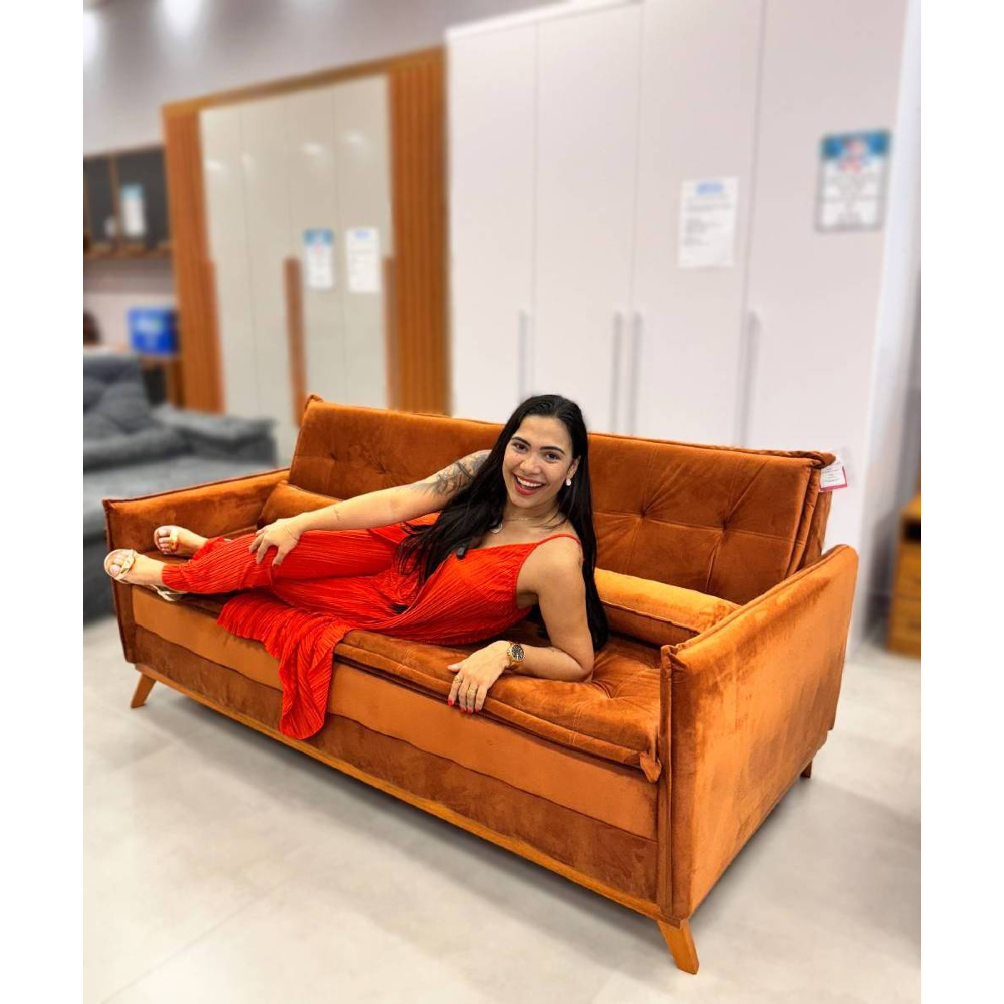 Sofá Cama Sofia Reclinável 2m - Terracota