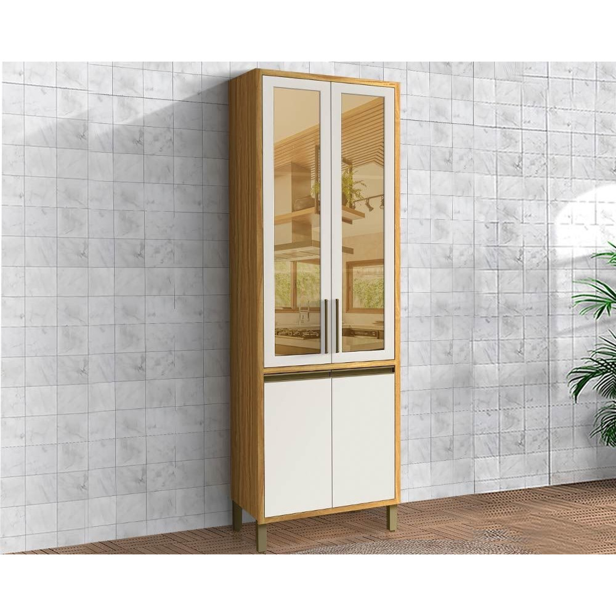 Cristaleira Reflecta c/ 4 Portas (2 c/ Vidro) Tempranillo - Amendoa/Off White