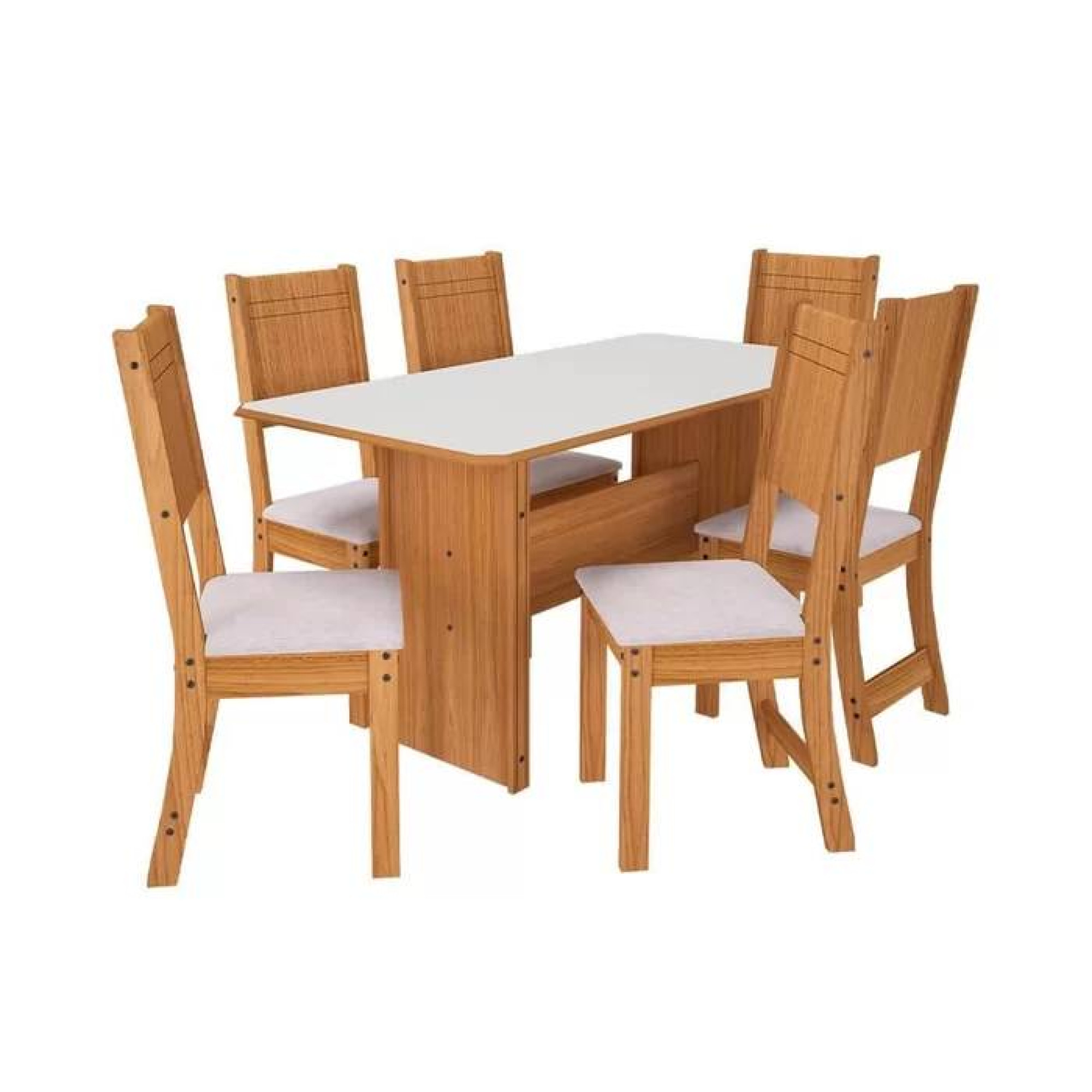Conjunto Mesa de Jantar Evora 1,50cm c/ 6 Cadeiras Linho Bege - Freijó/Off white