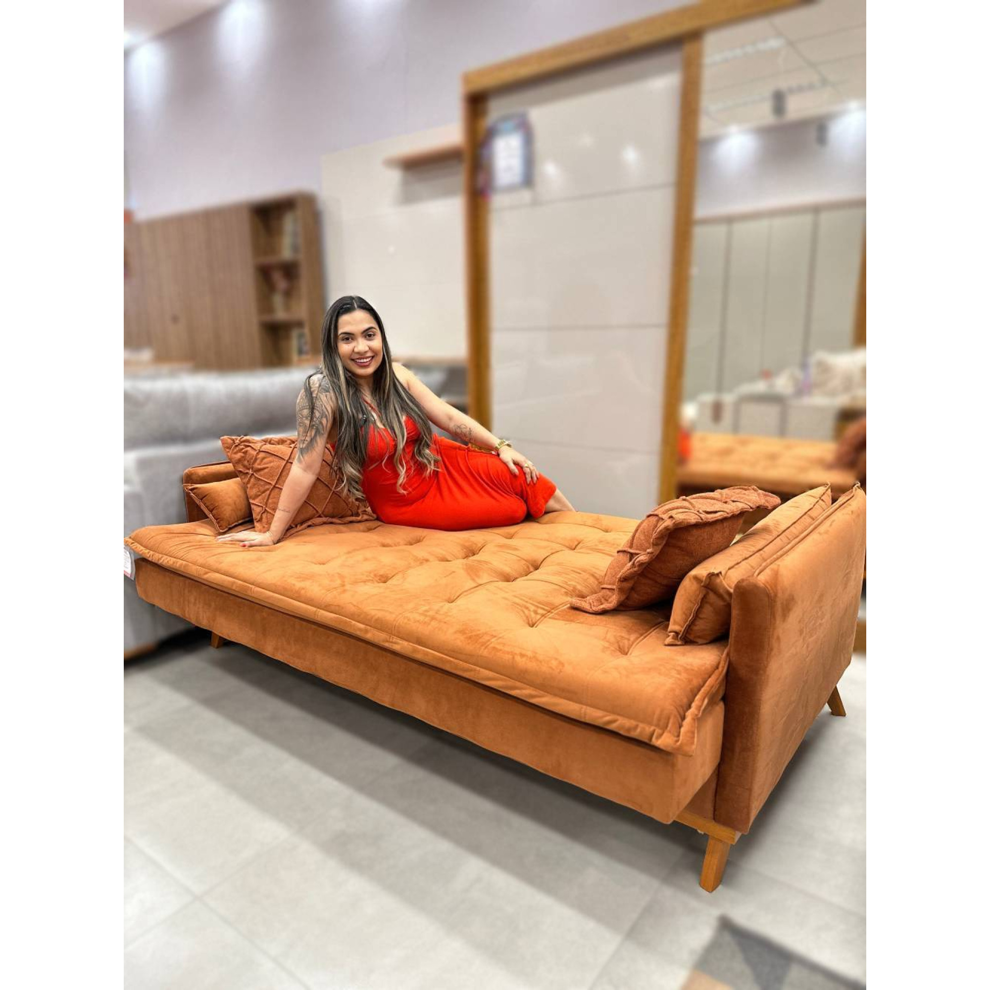 Sofá Cama Sofia Reclinável 2m - Terracota