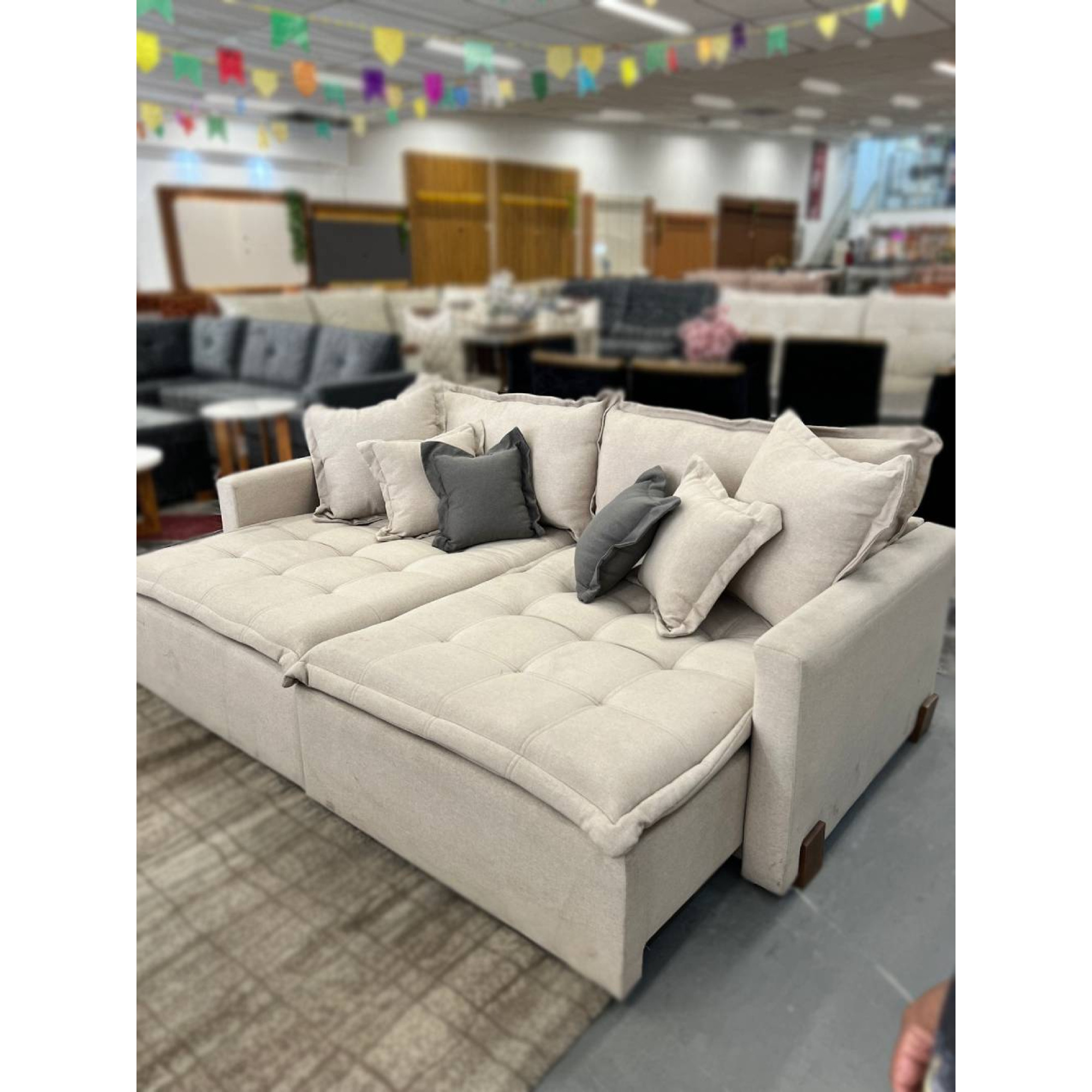 Sofá Cama Vogue Retrátil e Reclinável 2 m - Innove Estofados - Linho Bege