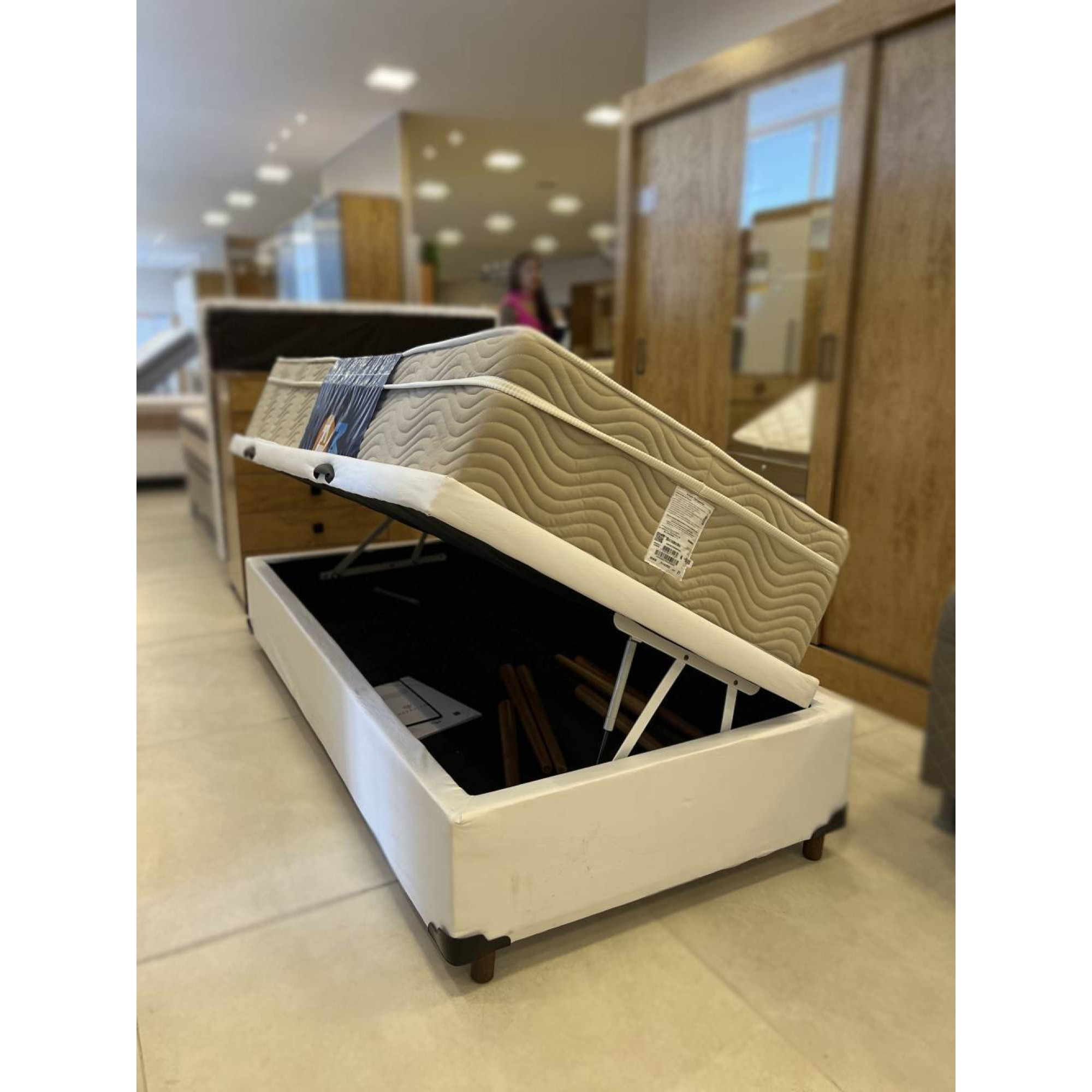 Base Baú Solteiro Courino Branco + Colchão Ortobom c/ Molas Ensacadas ...