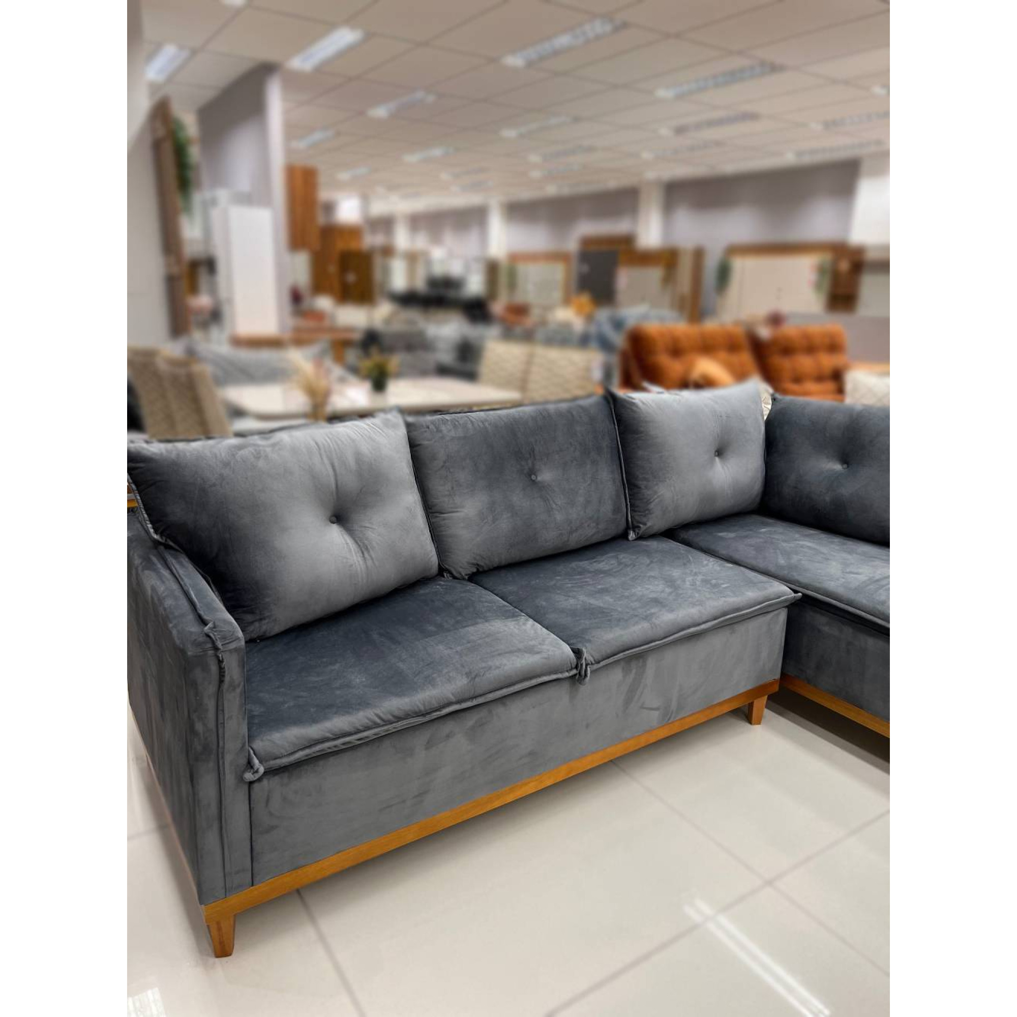 Sofá de Canto Malibu c/ Chaise Veludo - Grafite