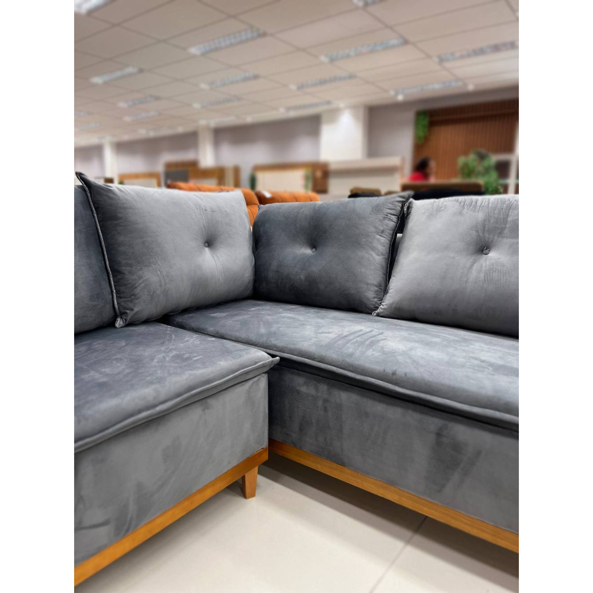 Sofá de Canto Malibu c/ Chaise Veludo - Grafite