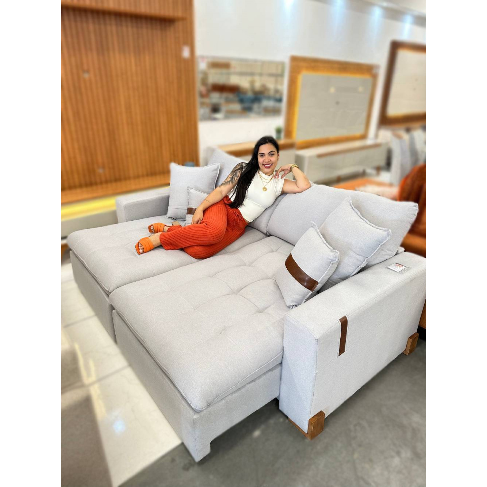 Sofá Cama Zeus retrátil e reclinável Linho - Cinza